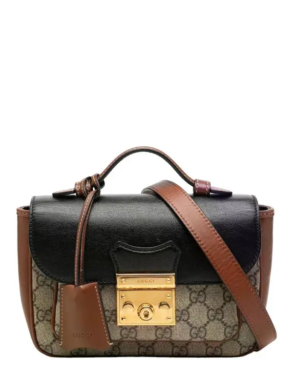 Gucci Mini Gg Supreme And Calfskin Padlock Flap Pocket Satchel - Neutrals