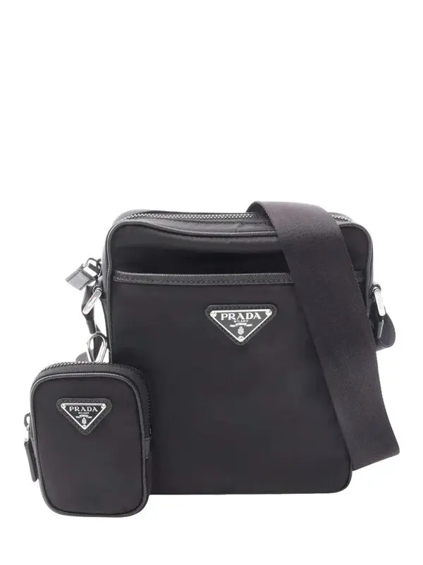 Prada Saffiano Trimmed Tessuto Zip Top Crossbody Bag With Pouch - Black