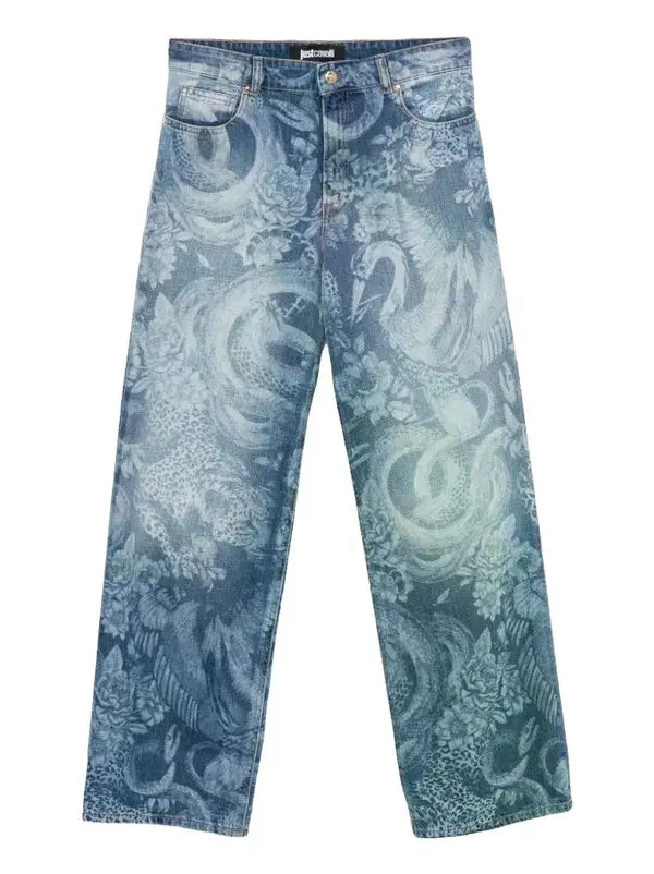 Just Cavalli Animal Print Logo Patch Jeans - Blue
