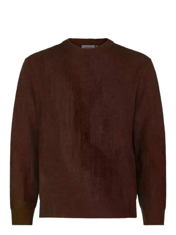 Canali Ribbed Knit Crew Neck Sweater - Brown