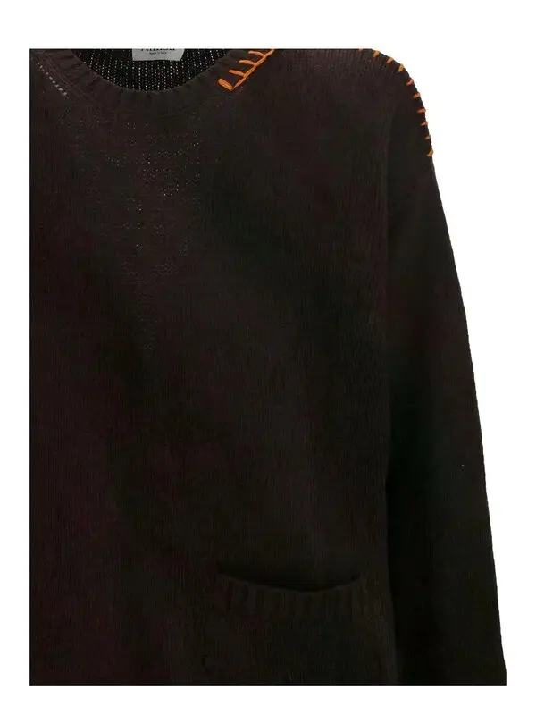 AMISH SUPPLIES Whipstitch Trim Patch Pocket Sweater - Brown