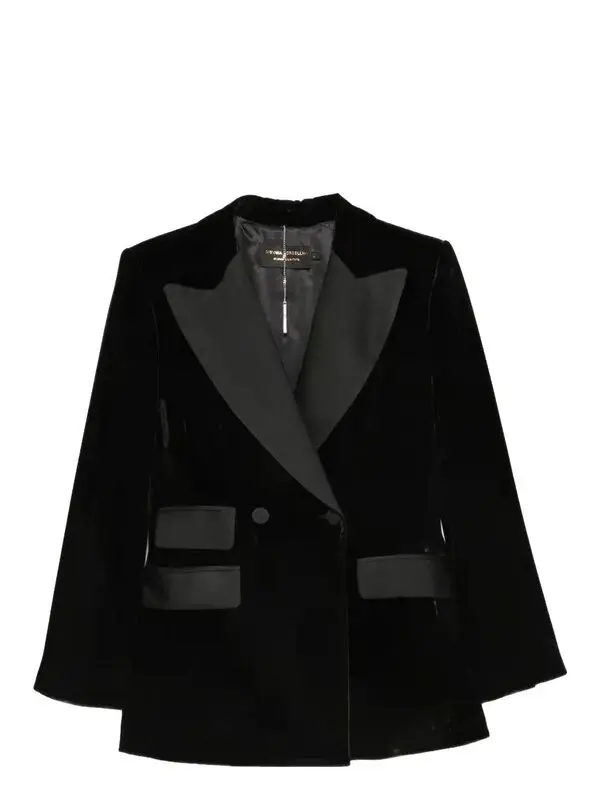 SIMONA CORSELLINI Velvet Double-breasted Blazer - Black
