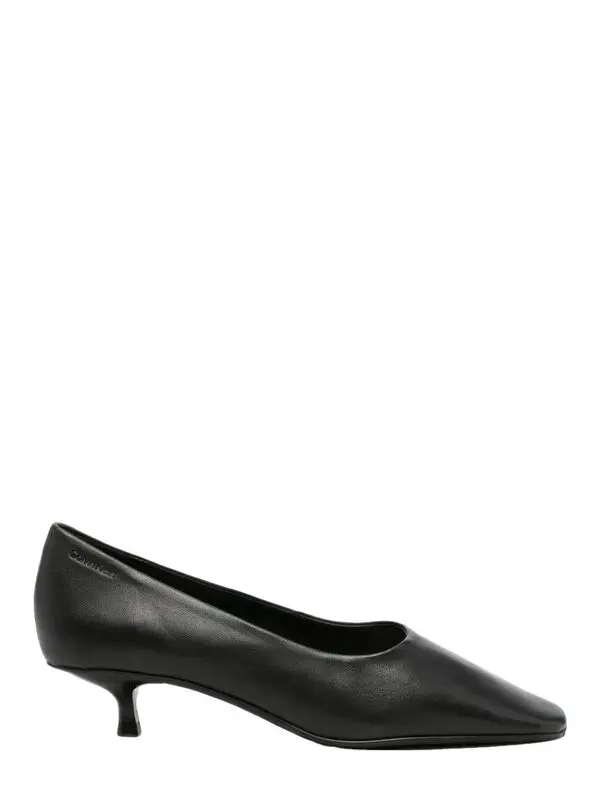 Calvin Klein Square-toe Leather Kitten Heels - Black