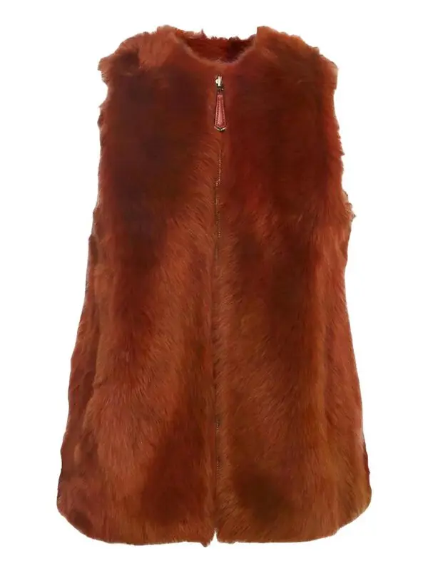 Fendi Reversible Shearling Zip-up Vest - Red
