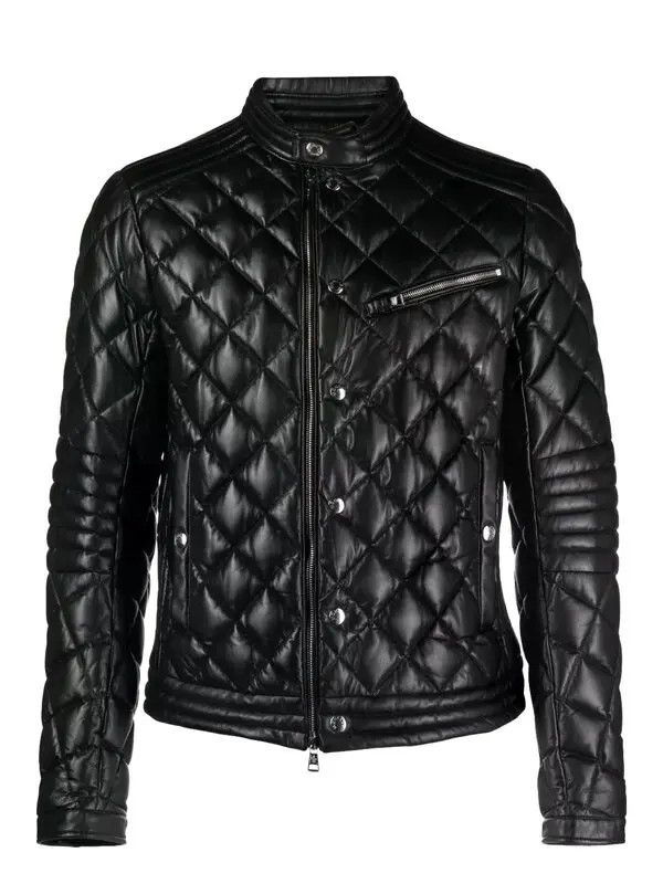 Moncler Zancara Diamond-quilted Leather Jacket - Black