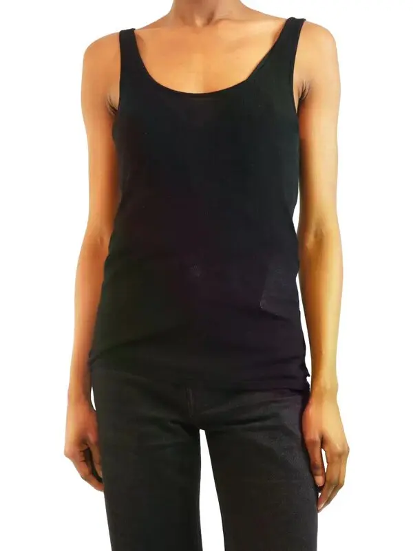 Saint Laurent Ribbed Sheer Tank Top - Black