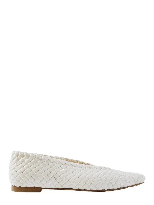 Bottega Veneta Sofia Intrecciato Leather Point-toe Flats - White