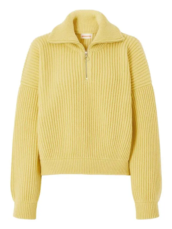Daughter Ribbed Wool Half-zip Sweater - Yellow
