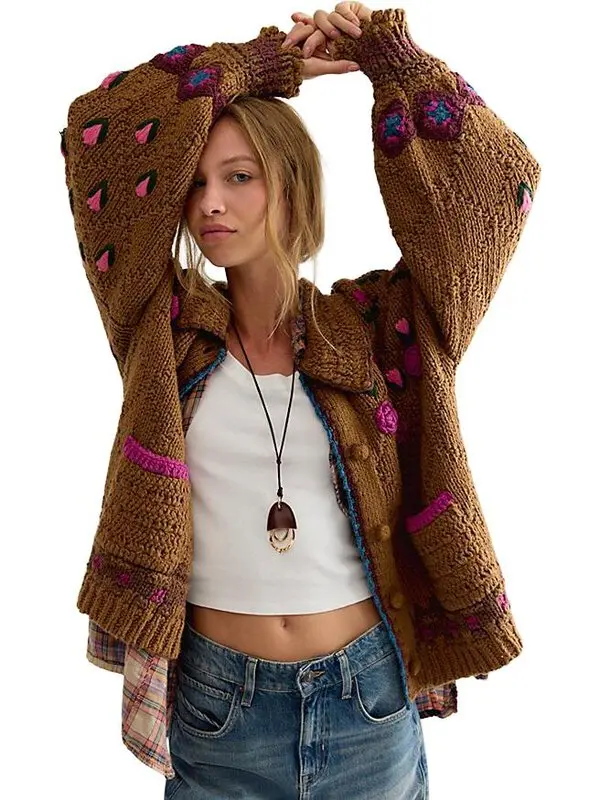 Free People Rosebud Embellished Cardigan - Macadamia Bloom Combo