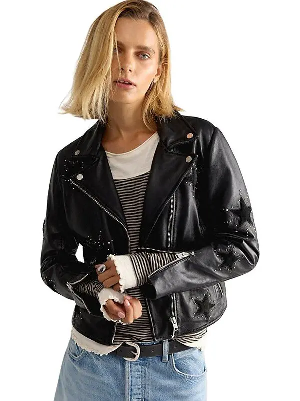 MAURITIUS LEATHER Mauritius Soraya Leather Moto Jacket With Star Embellishments - Black