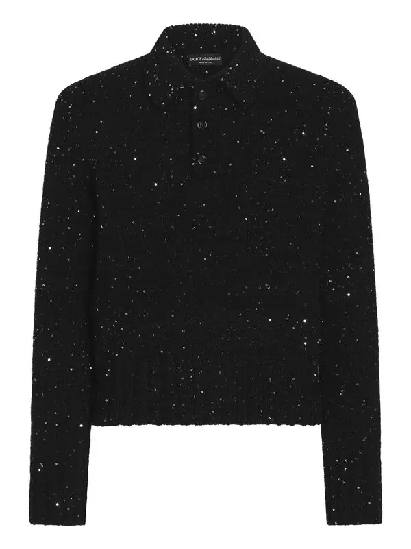 Dolce & Gabbana Sequined Knit Polo Shirt - Black