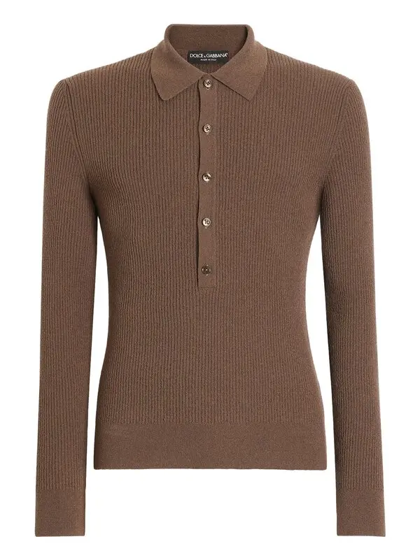 Dolce & Gabbana Ribbed Wool Polo Shirt Sweaters And Cardigans - Brown