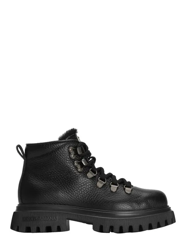 Dolce & Gabbana Calfskin Lace-up Boots - Black
