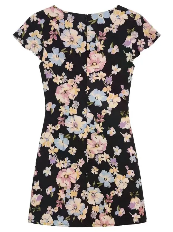 REFORMATION Jensen Floral-print Mini Dress - Black