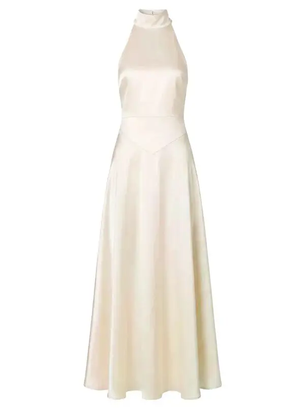 REFORMATION Silk Satin Halterneck Maxi Dress - Neutrals