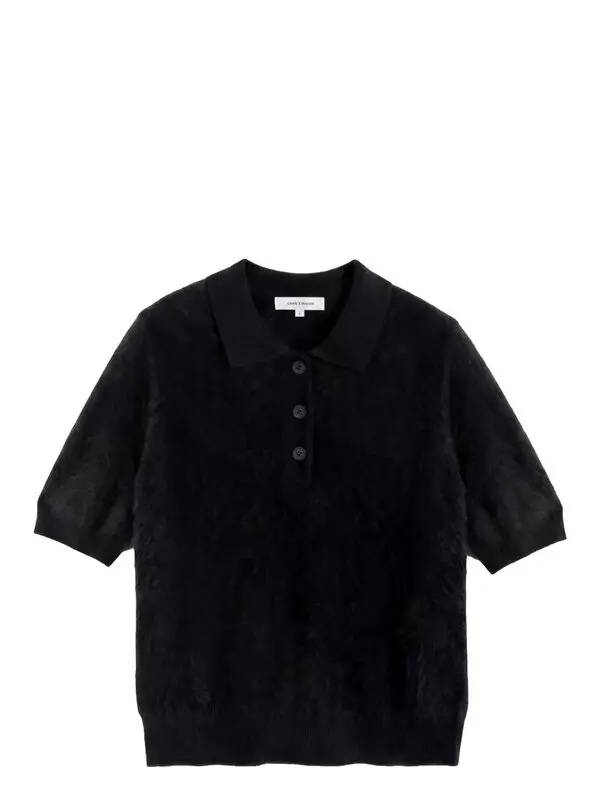 Chinti & Parker Short-sleeve Cashmere Polo Top - Black