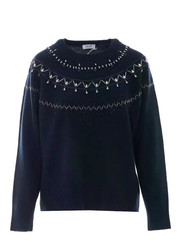 Liu Jo Wool Sweater With Jewel Embroidery - Blue