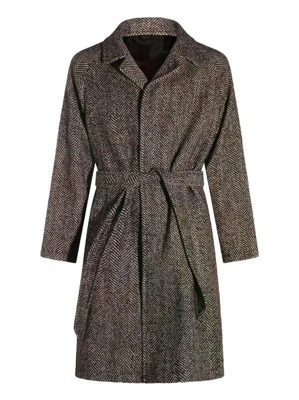 Tagliatore Belted Herringbone Coat - Brown