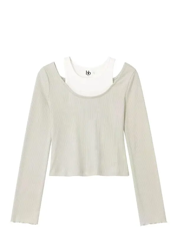 B+AB Layered Cold-shoulder T-shirt With Ribbed Texture - Neutrals