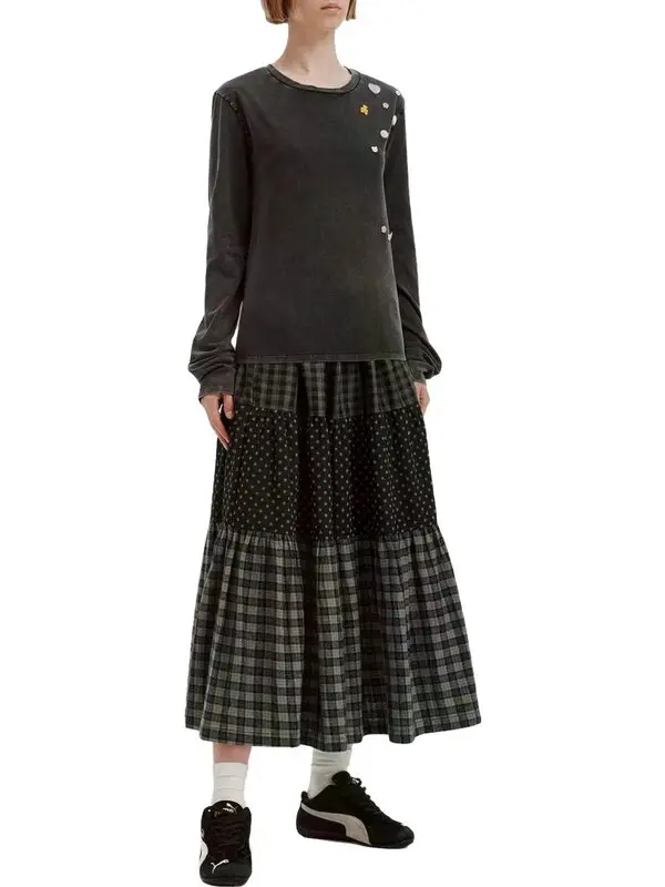 MINI CREAM Patchwork Tiered Maxi Skirt - Grey