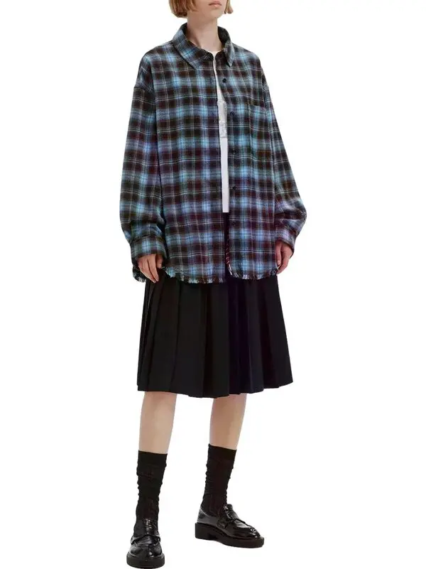 TOUT A COUP Plaid Frayed-edge Shirt - Black