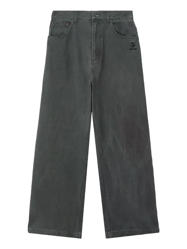 FINGERCROXX Logo-embroidered Wide-leg Trousers - Grey