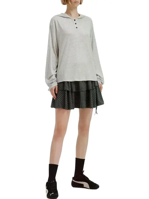 MINI CREAM Pleated Skirt And Hoodie Set - Grey