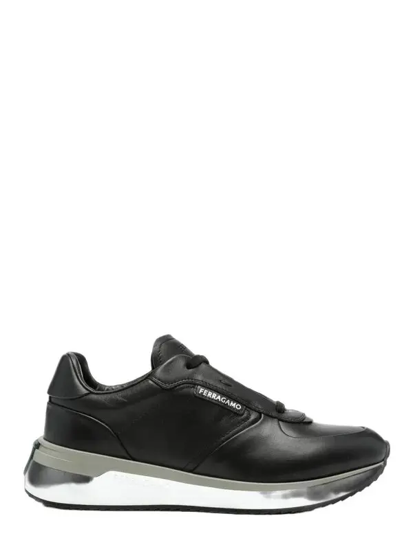 FERRAGAMO Gancini Logo-plaque Leather Sneakers - Black