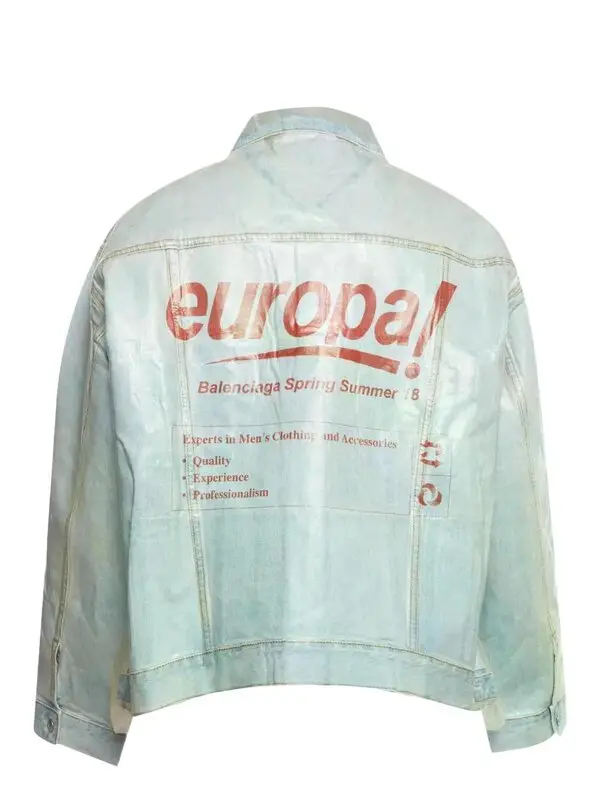 Balenciaga Oversized Denim Jacket With Europa! Logo Print - Blue