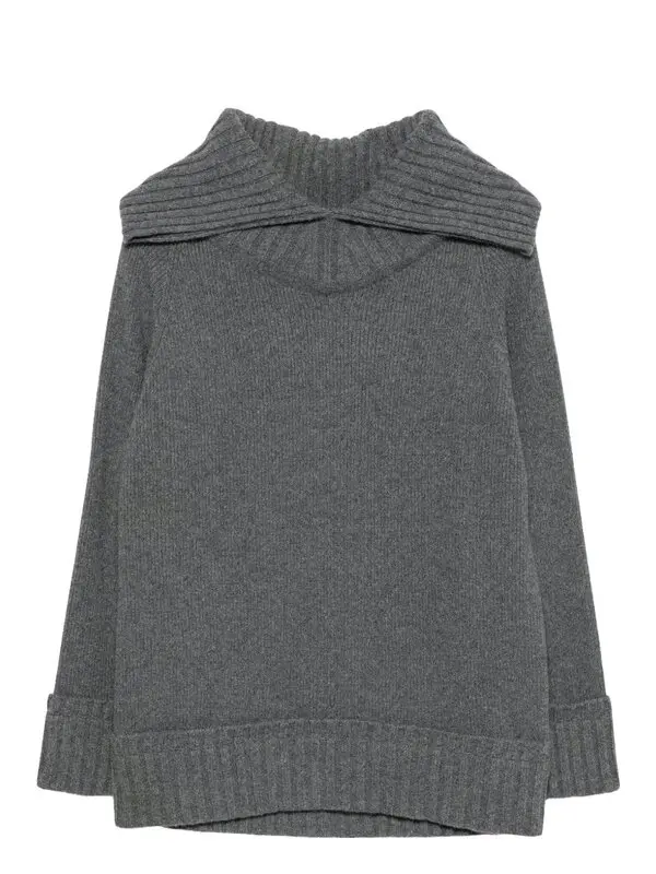 Victoria Beckham Wide-collar Ribbed-knit Sweater - Grey