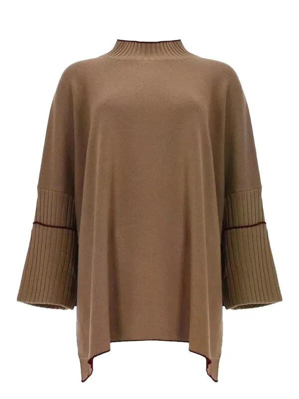 Herno Ribbed-knit Panelled Poncho - Brown