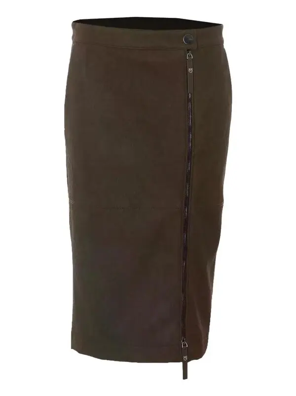Pinko Asymmetric Zip Leather Skirt - Green