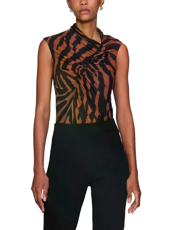 ET OCHS Zebra-print Ruched High Neck Sleeveless Bodysuit - Black