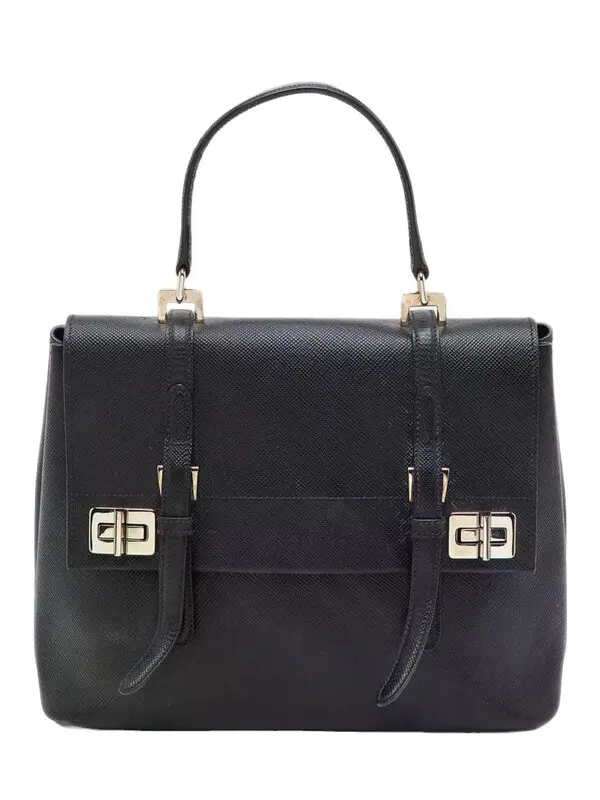 Prada Saffiano Turn-lock Tote Bag - Black