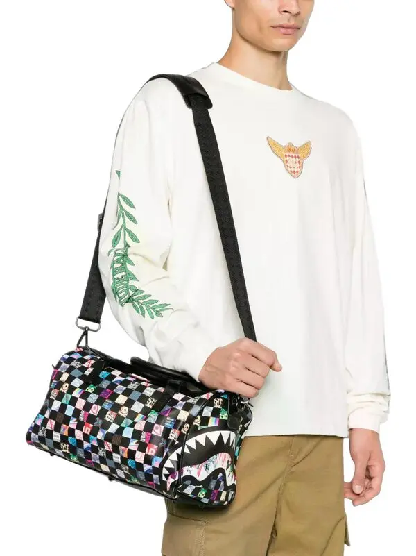 SPRAYGROUND Mini Shark Mouth Checkered Duffle Bag - Black