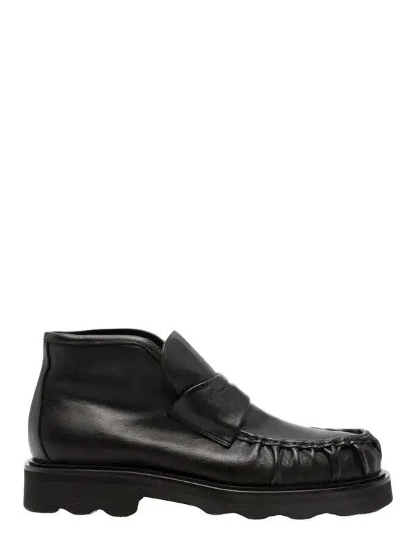 POMME D´OR Ruched Leather Ankle Boots - Black