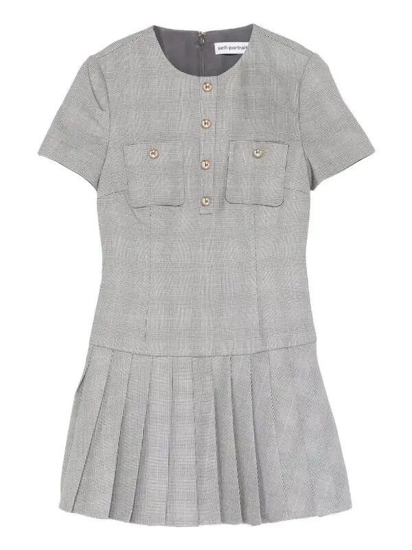SELF-PORTRAIT Check Pleated Dress - Grey