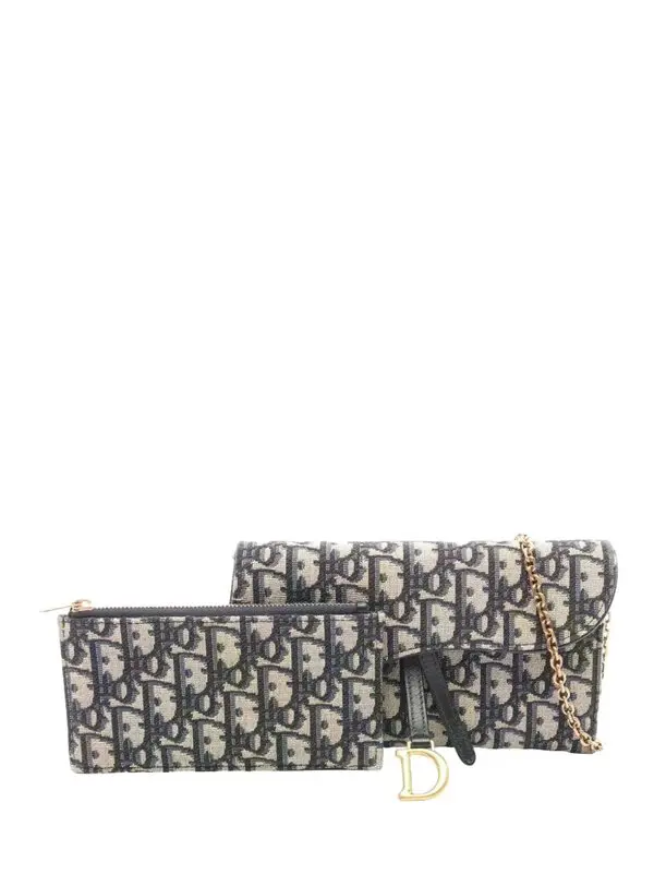 Dior Oblique Canvas Saddle Pouch Wallet On Chain Crossbody Bag - Blue