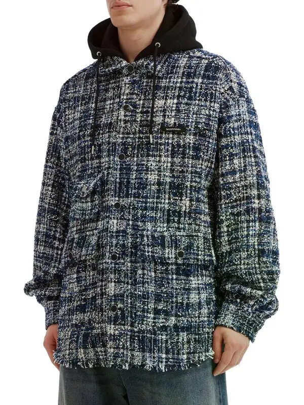 MUSIUM DIV. Textured Check Drawstring Hooded Jacket - Blue