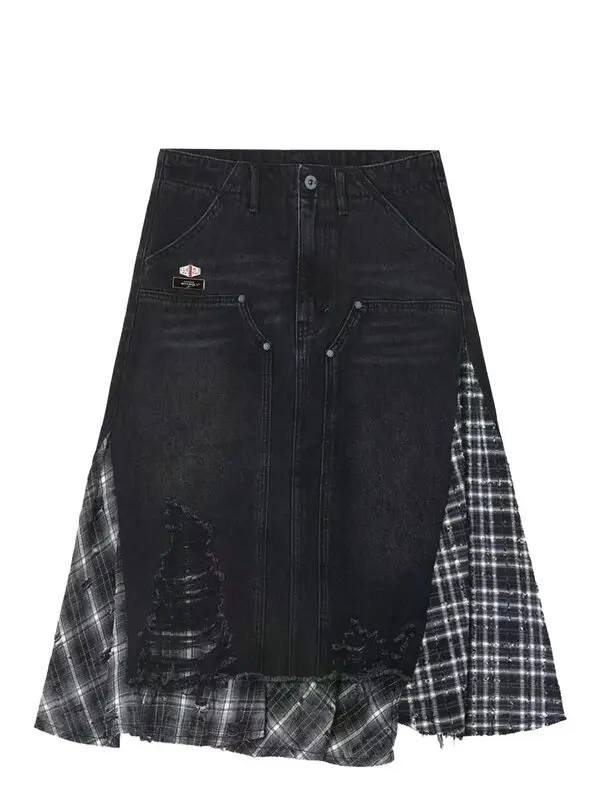 MUSIUM DIV. Distressed Patchwork Midi Skirt - Black