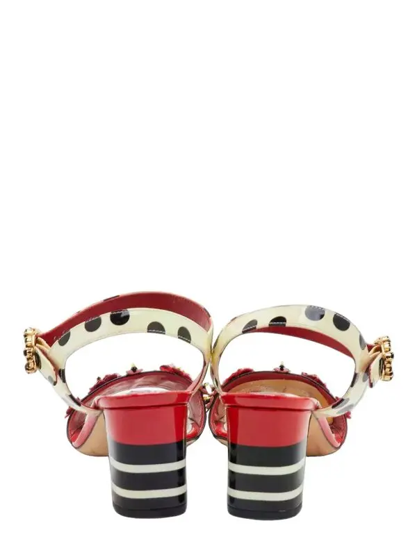 Dolce & Gabbana Polka-dot Floral-appliqué Patent Leather Sandals - Black