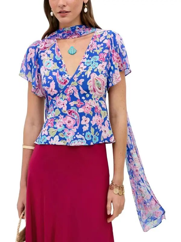 Rixo Lania Silk Top - Blue