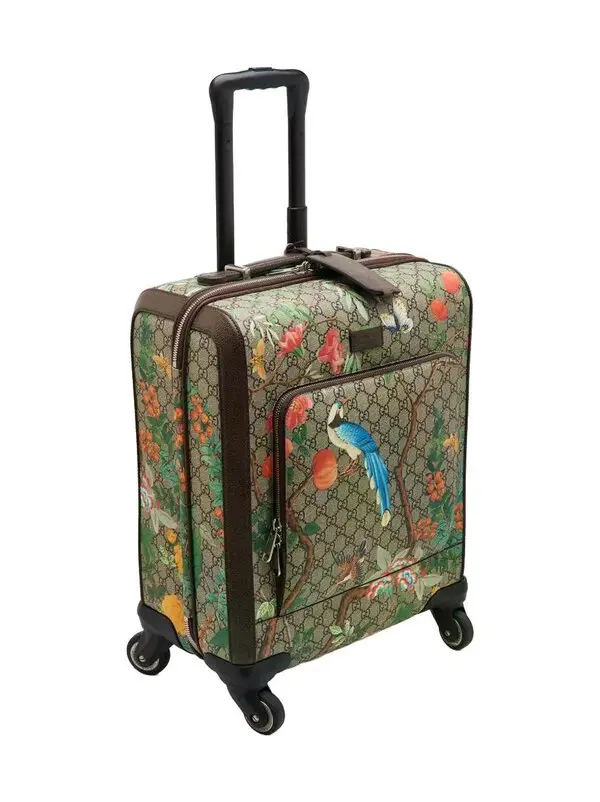 Gucci Gg Supreme Suitcase With Tian Print - Neutrals