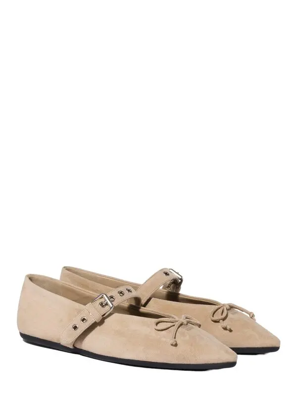 Miu Miu Suede Ballerinas With Buckle Detailing - Desert Beige
