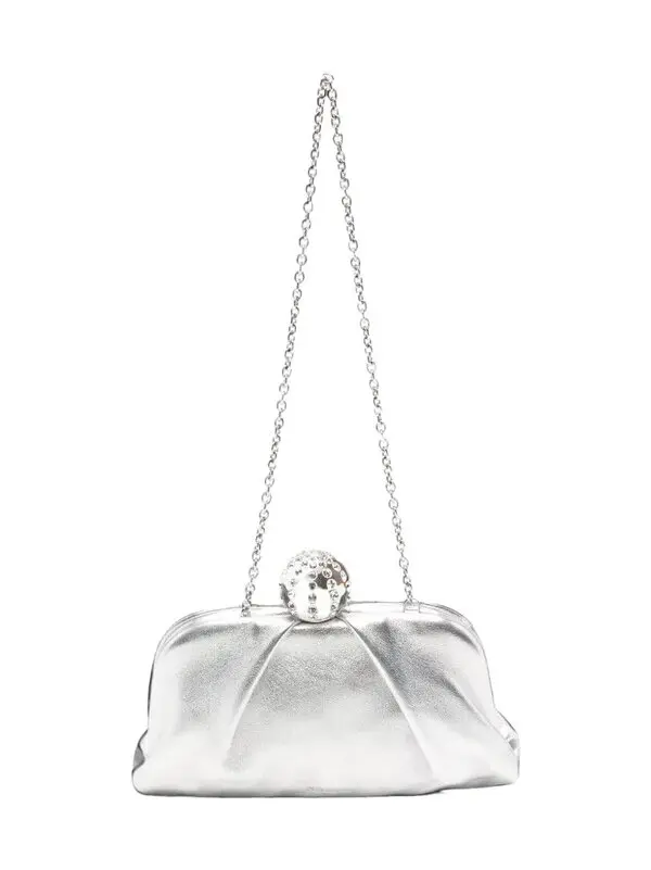 AQUAZZURA Mini Tequila Clutch Bag With Crystal-embellished Clasp - Silver