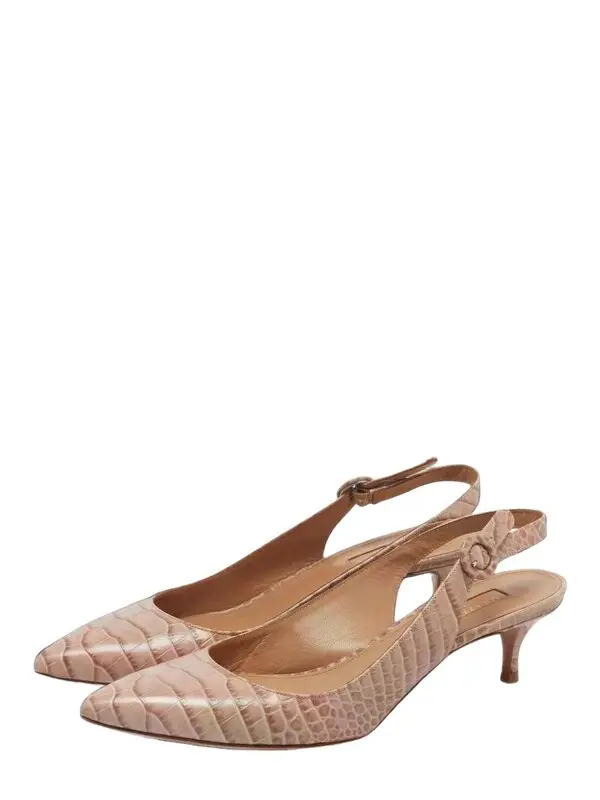 BALDININI Beige Leather Croc Effect Slingback Heels - Neutrals
