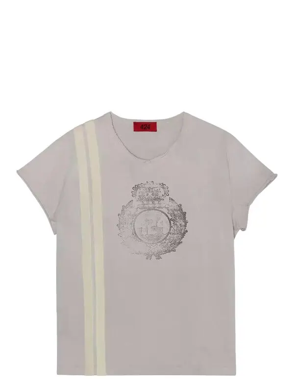 424 Crest-print Stripe-detail T-shirt - Grey