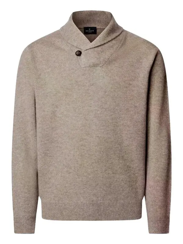 HACKETT  Shawl Collar Button Detail Sweater - Neutrals