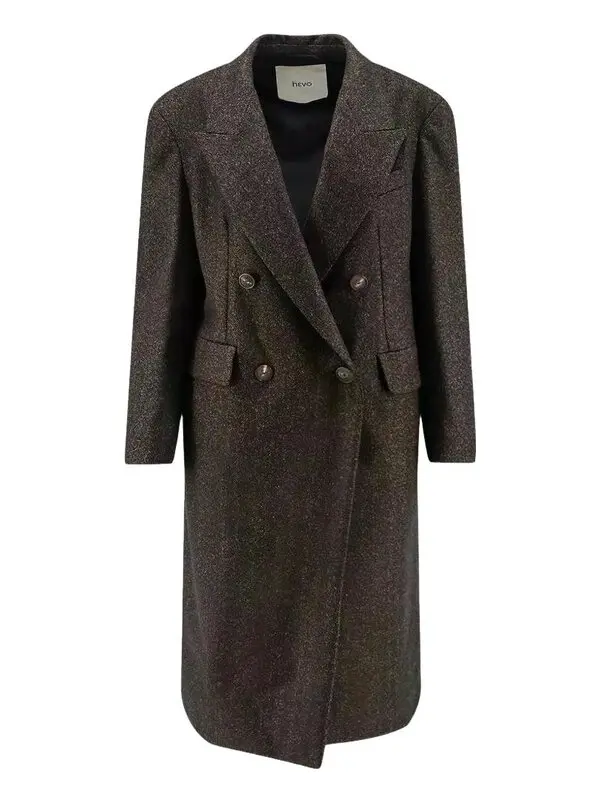 HEVO Double-breasted Herringbone Coat - Brown