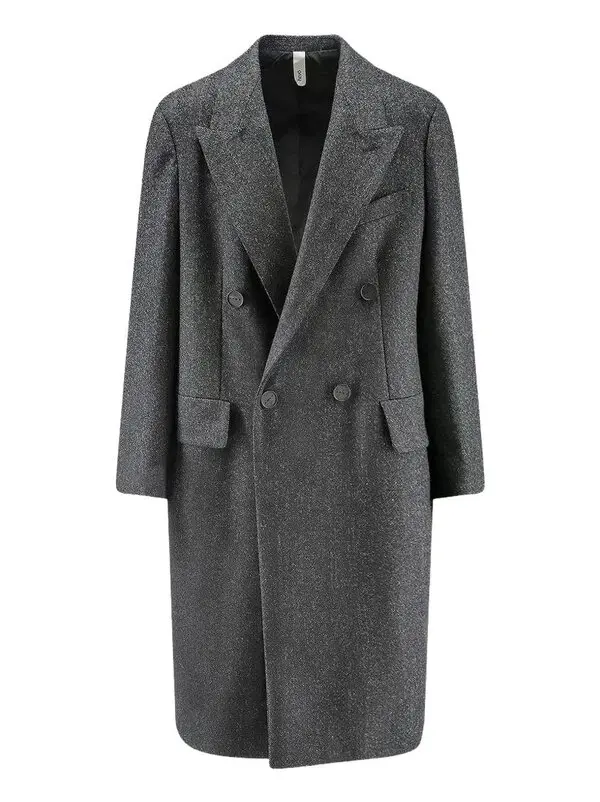 HEVO Herringbone Double-breasted Coat - Grey
